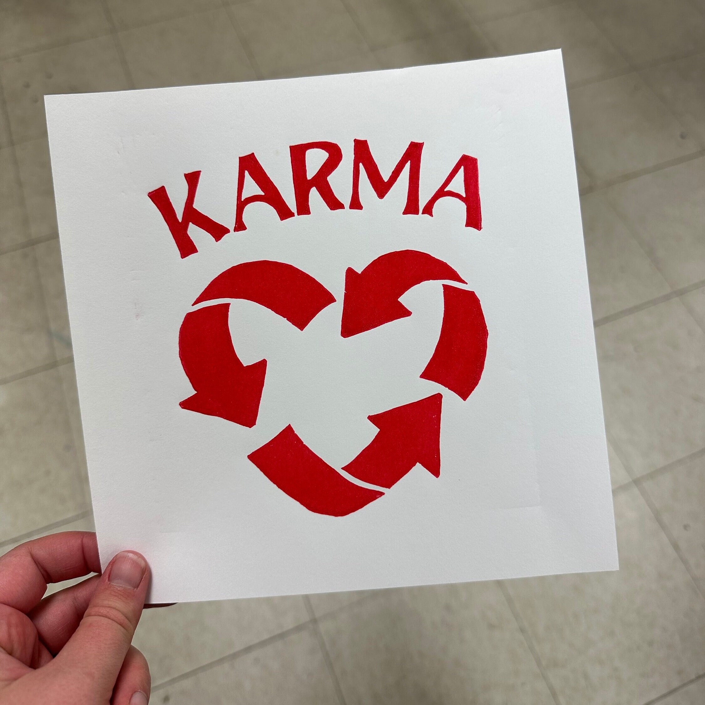 Karma | Hand Carved, Original 8x8 Linocut Relief Print in Red - Etsy ...