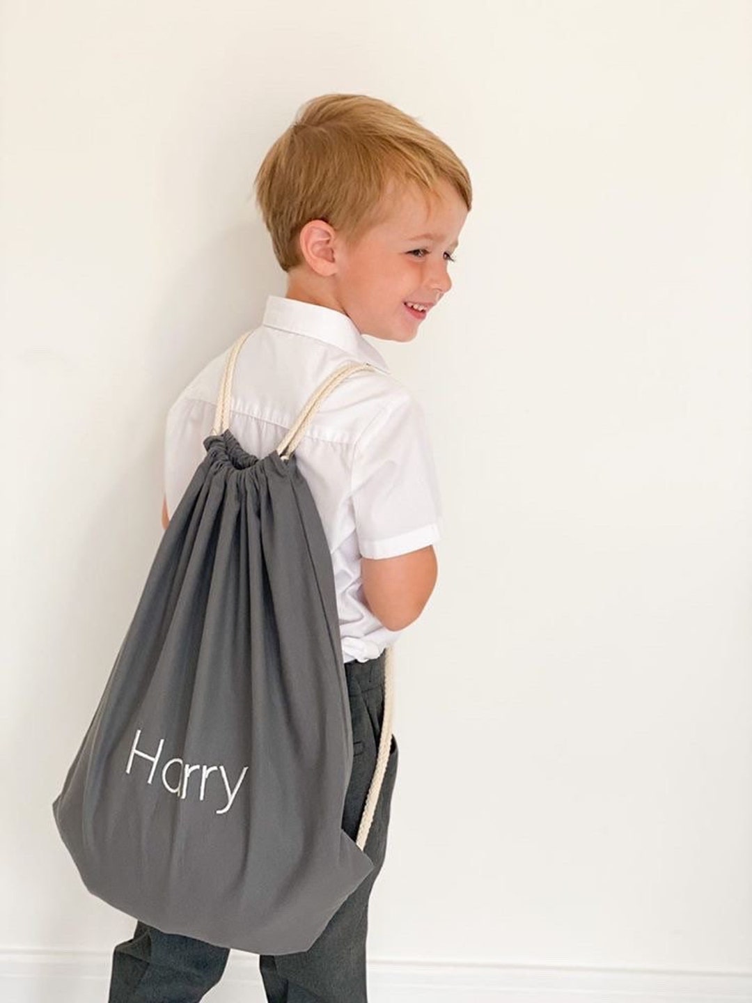 Personalised Childrens Drawstring Bag, Embroidered Back to School PE ...