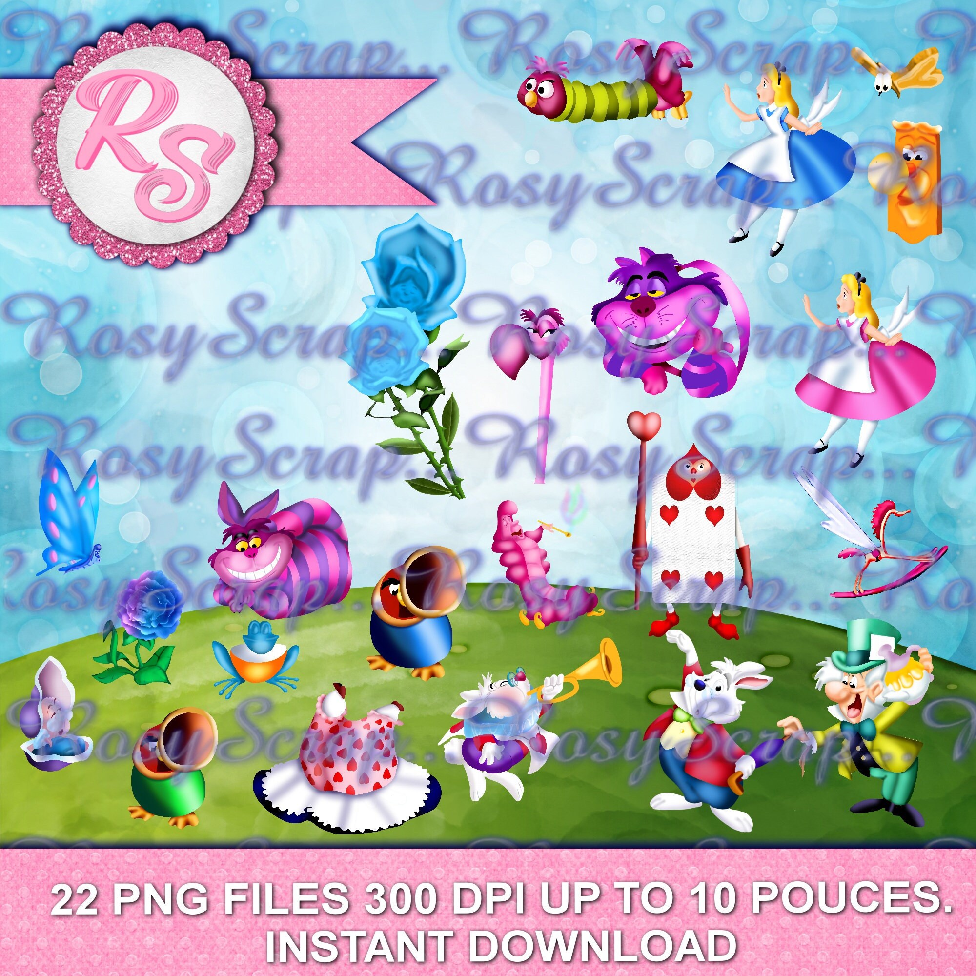 ALICE in Wonderland , 22 Png Files 300 Dpi. For - Etsy
