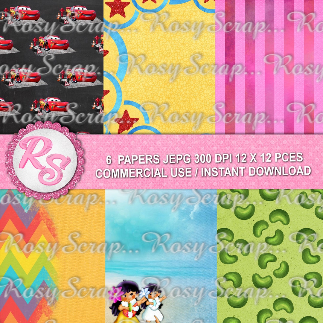 6 PAPIERS sur le thème disneyland JEPG 300 DPI idéal pour toppers ...