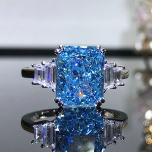 10CT Ice Blue Diamond Square Statement Ring 8x10mm 925 18KGP - Etsy