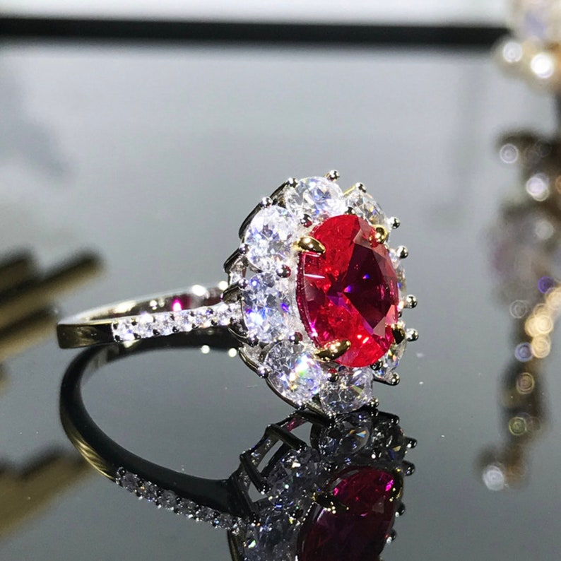 10CT Ruby Diamond Statement Ring 14x13mm 925 18KGP Silver - Etsy