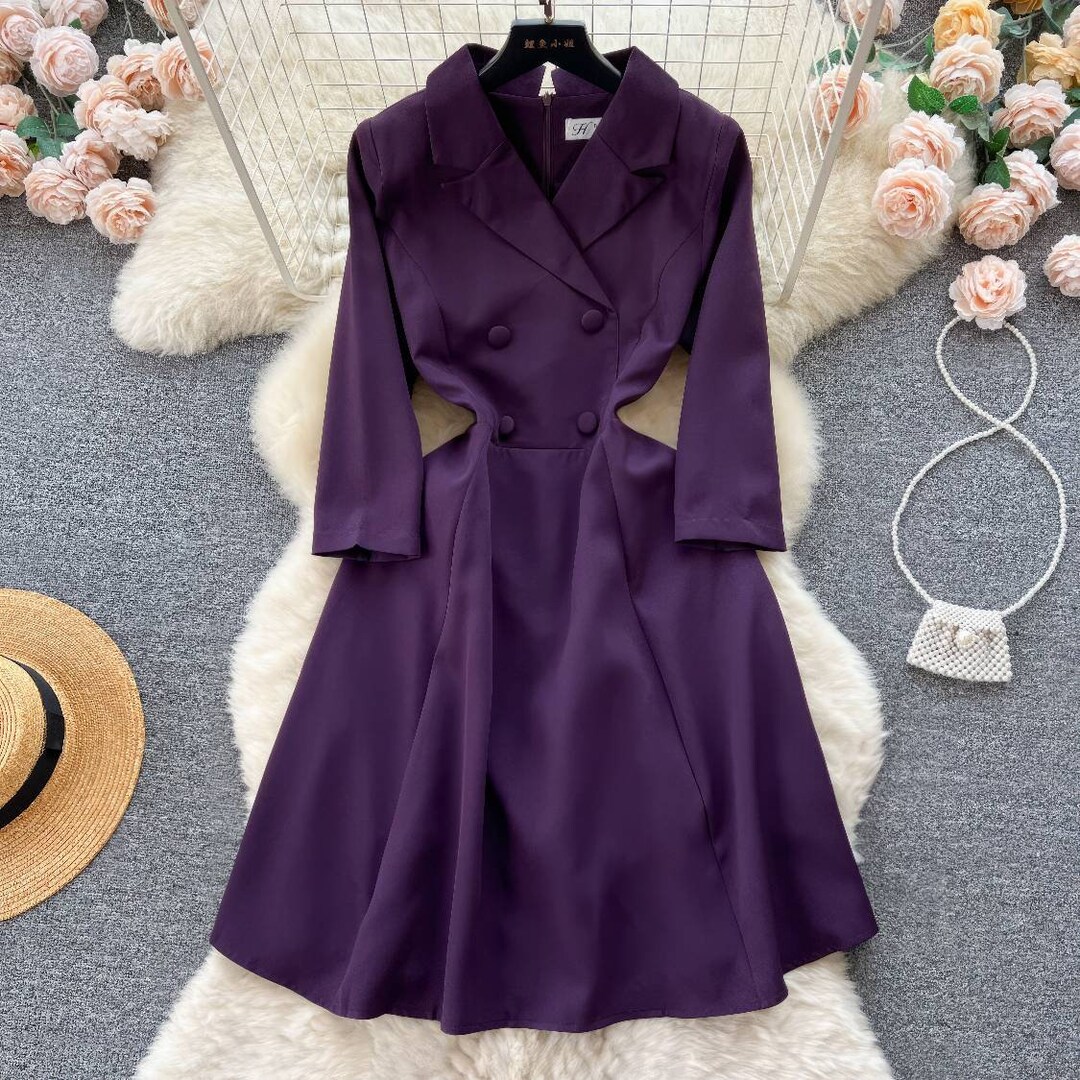 Mid Sleeves Double-breasted A-line Blazer Dress - Etsy