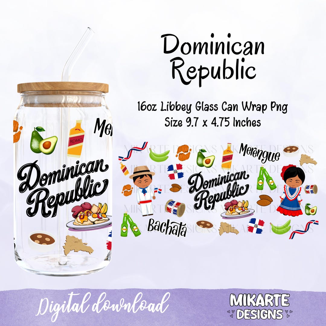 Diminican Republic 16 Oz Libbey Glass Can PNG, Glass Can Design ...