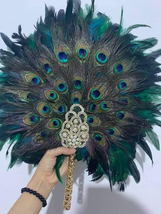 Large Peacock Feather Fan