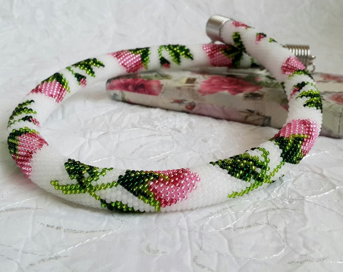 Beaded Crochet Necklace, Beaded Crochet Rope, Gift for Her, Beadwork ...