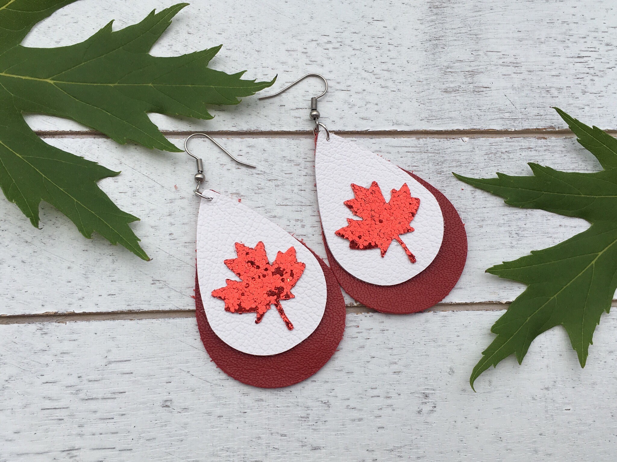 Canada Earrings, Maple Leaf Teardrop Leather Earrings, Canada Day ...