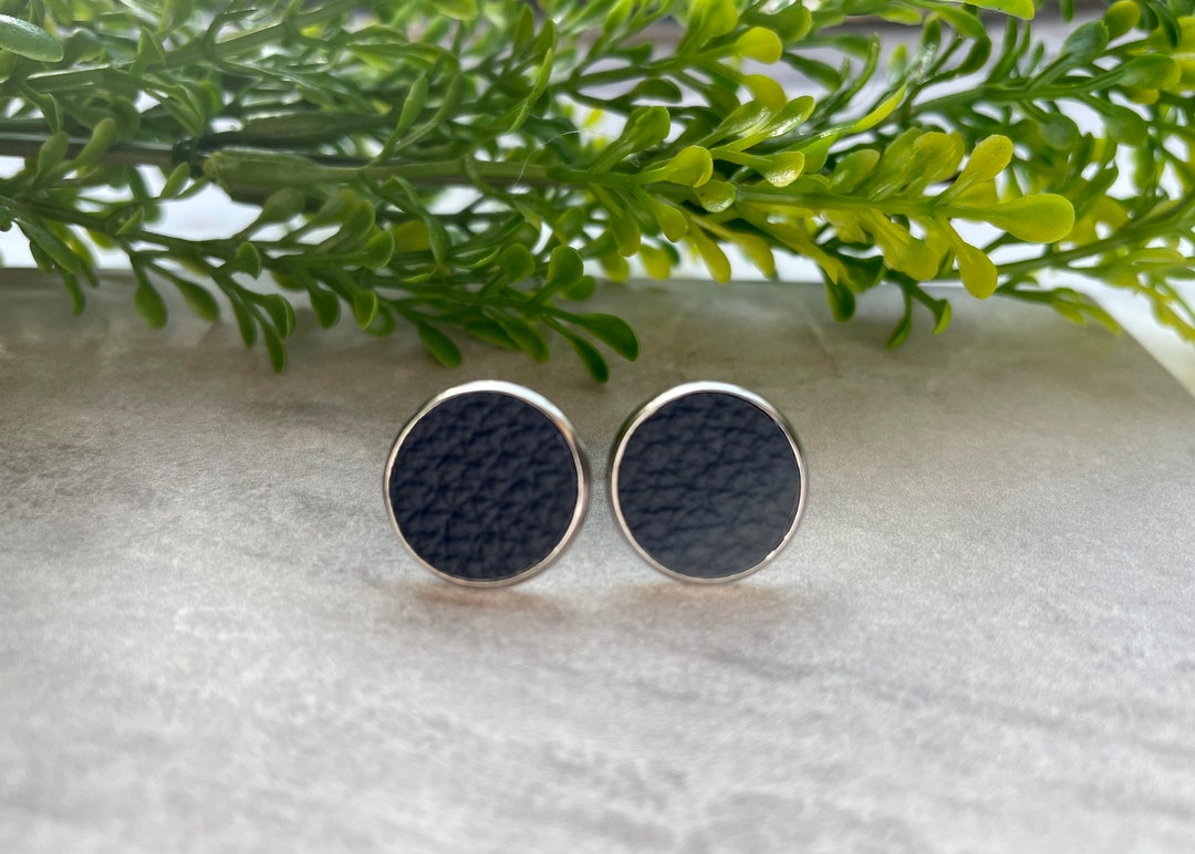 Leather Studs, Navy Leather Earrings, Navy Studs - Etsy