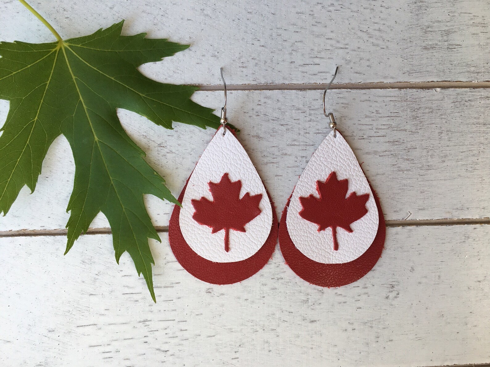 Canada Earrings, Maple Leaf Teardrop Leather Earrings, Canada Day ...