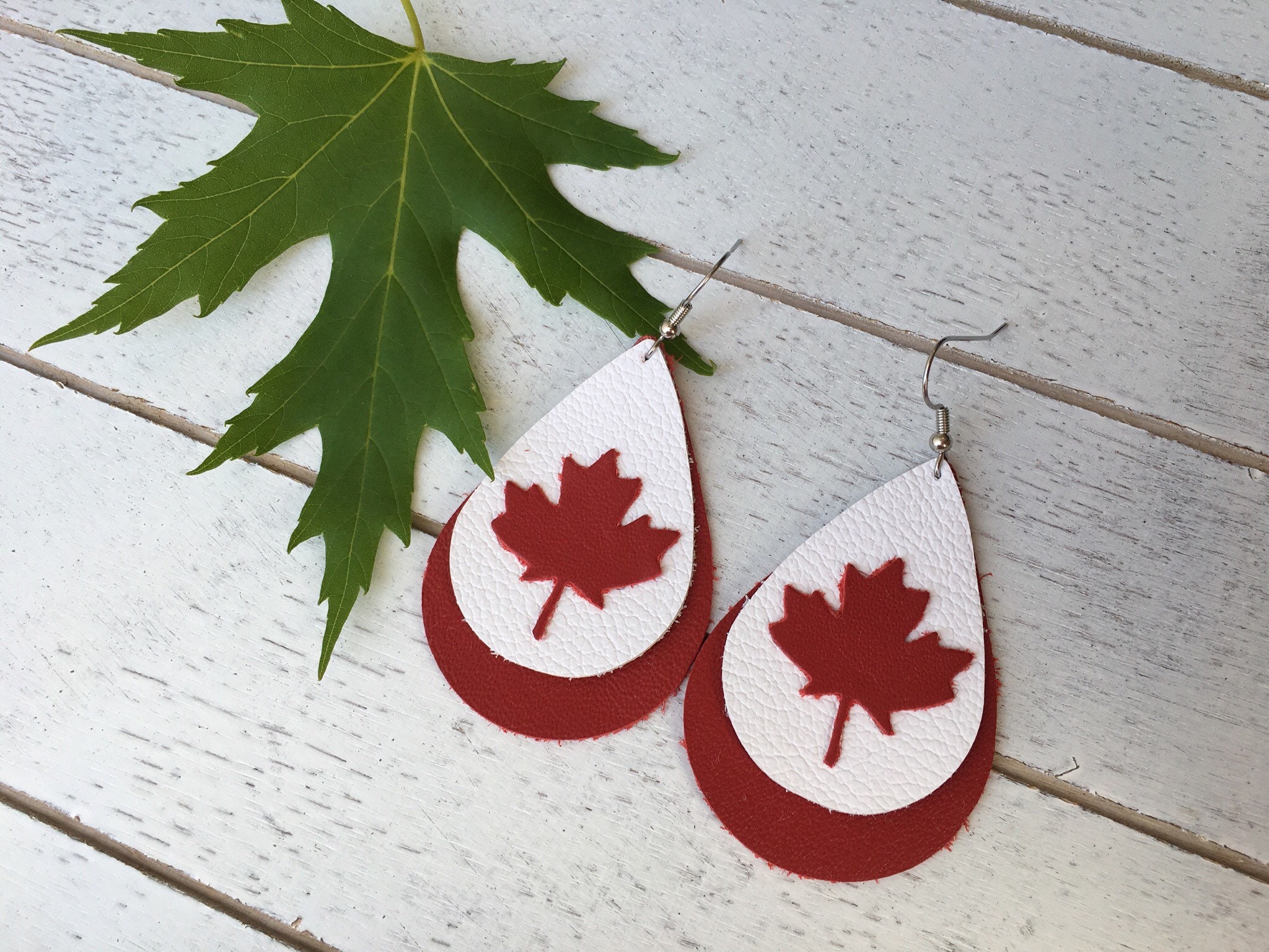 Canada Earrings, Maple Leaf Teardrop Leather Earrings, Canada Day ...