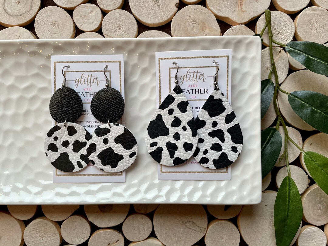 Cow Print Leather Earrings - Etsy