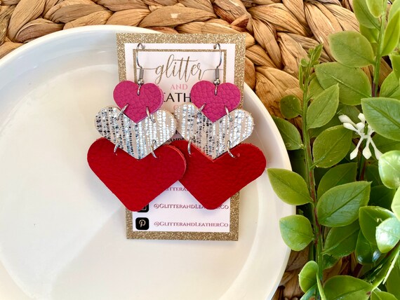 Valentine Earrings Heart Leather Earrings Etsy
