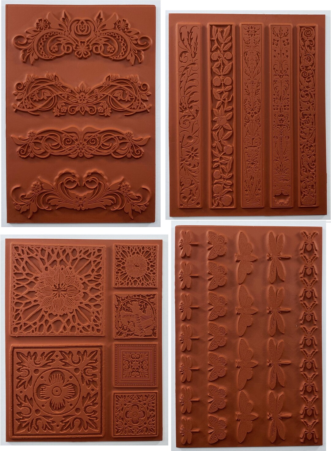 Set of 4 Nature Borders and Squares Clay Texture Mats Flexible ...