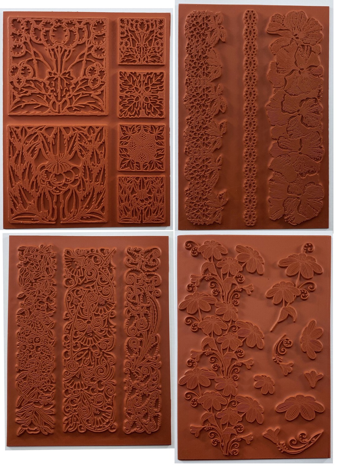 Set of 4 Floral Borders & Squares Clay Texture Mats Flexible Vulcanized ...