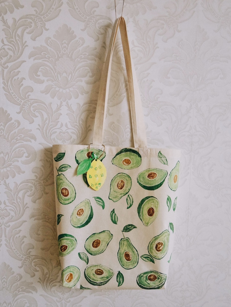 Avocado Print Cotton Tote Bag - Shopping Organic Zero Waste, Plastic ...