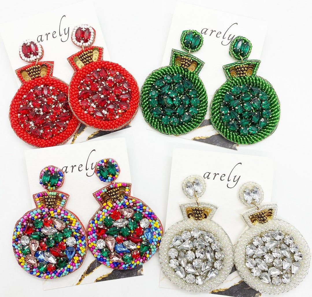 Christmas Earrings, Christmas Party Jewelry, Ornament Earrings, Merry ...