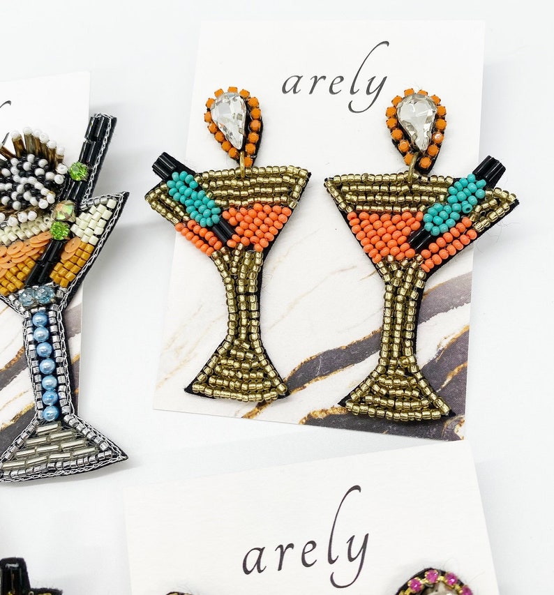 Martini Beaded Earrings Cheers Drink Earrings Martini Seed - Etsy