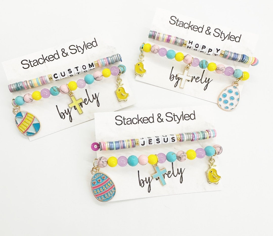 Kids Custom Easter Bracelet Sets, Choose Your Words, Easter, Cross ...