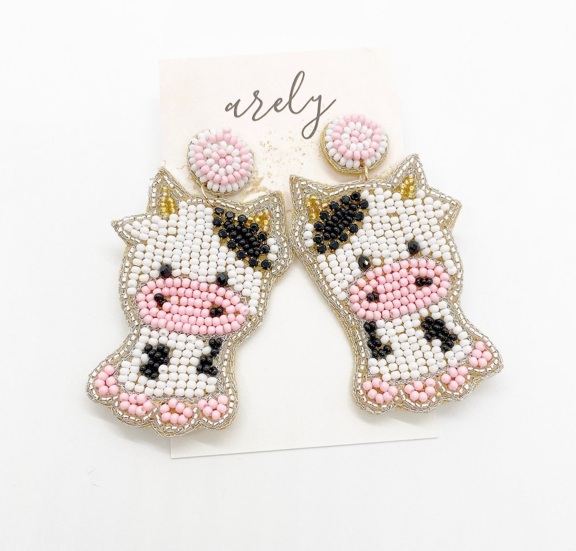 Cow Earrings Seed Bead Earrings Animal Earrings Beaded Cow - Etsy