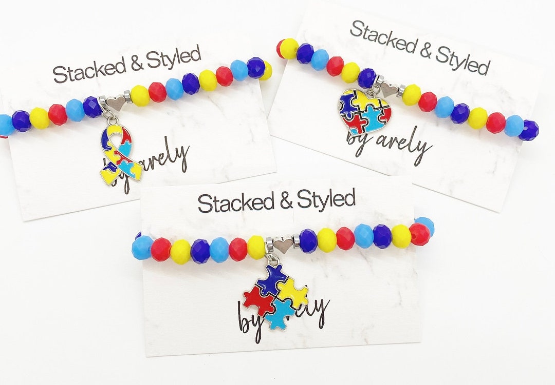 Autism Awareness Beaded Bracelet With Puzzle Charm - Etsy