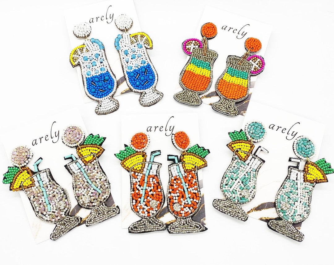 Beaded Cocktail Glass Earrings: Festive Drink Jewelry - Etsy