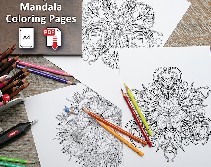 Set of 20 Mandala Coloring Pages, Adult Coloring Pages, Relaxation ...