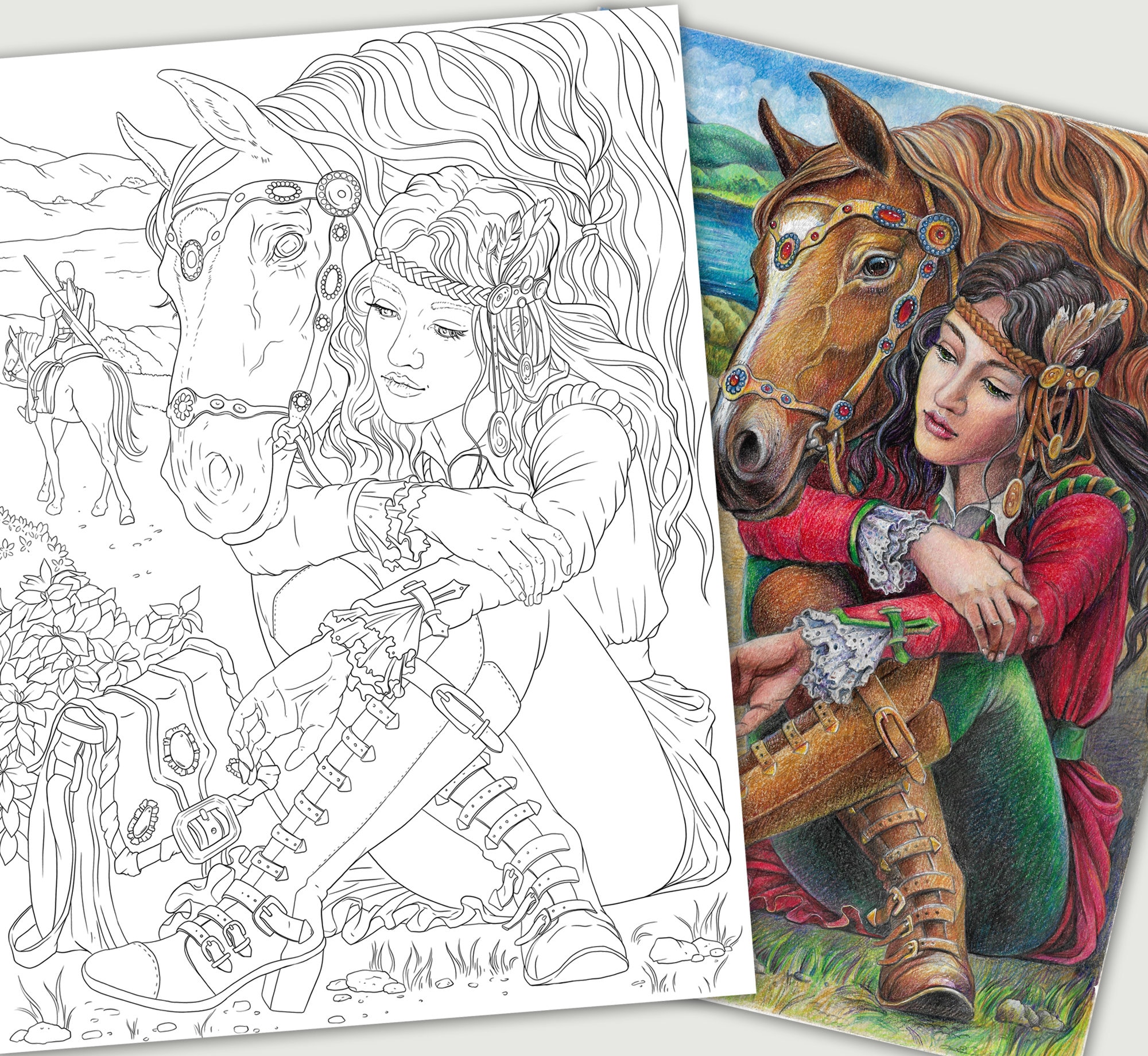 Set 5 of 4 Coloring Pages Portraits of a Girls in Fantasy | Etsy