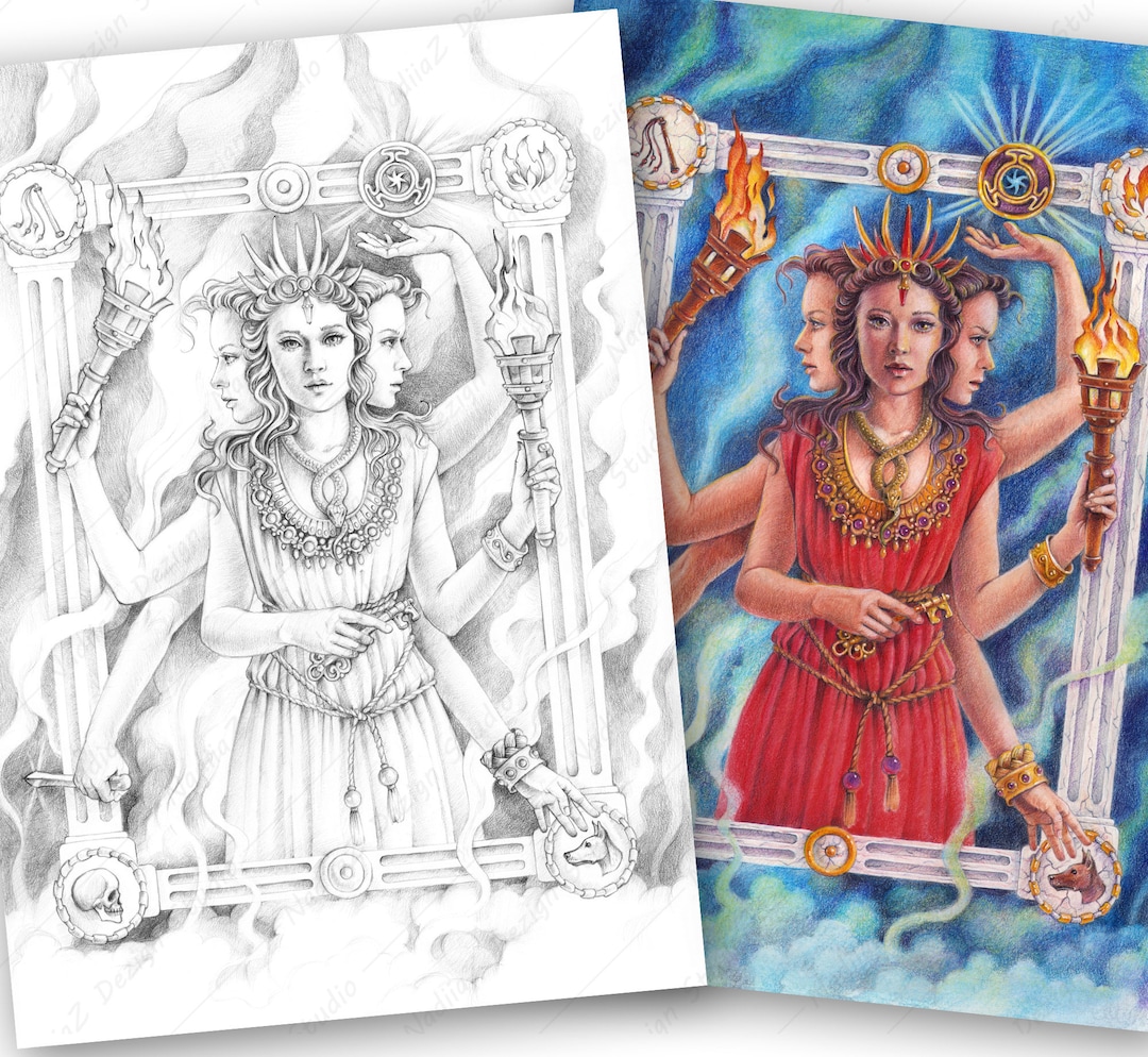 Hecate Goddess Portrait: Grayscale Adult Coloring Page (PDF) - Etsy