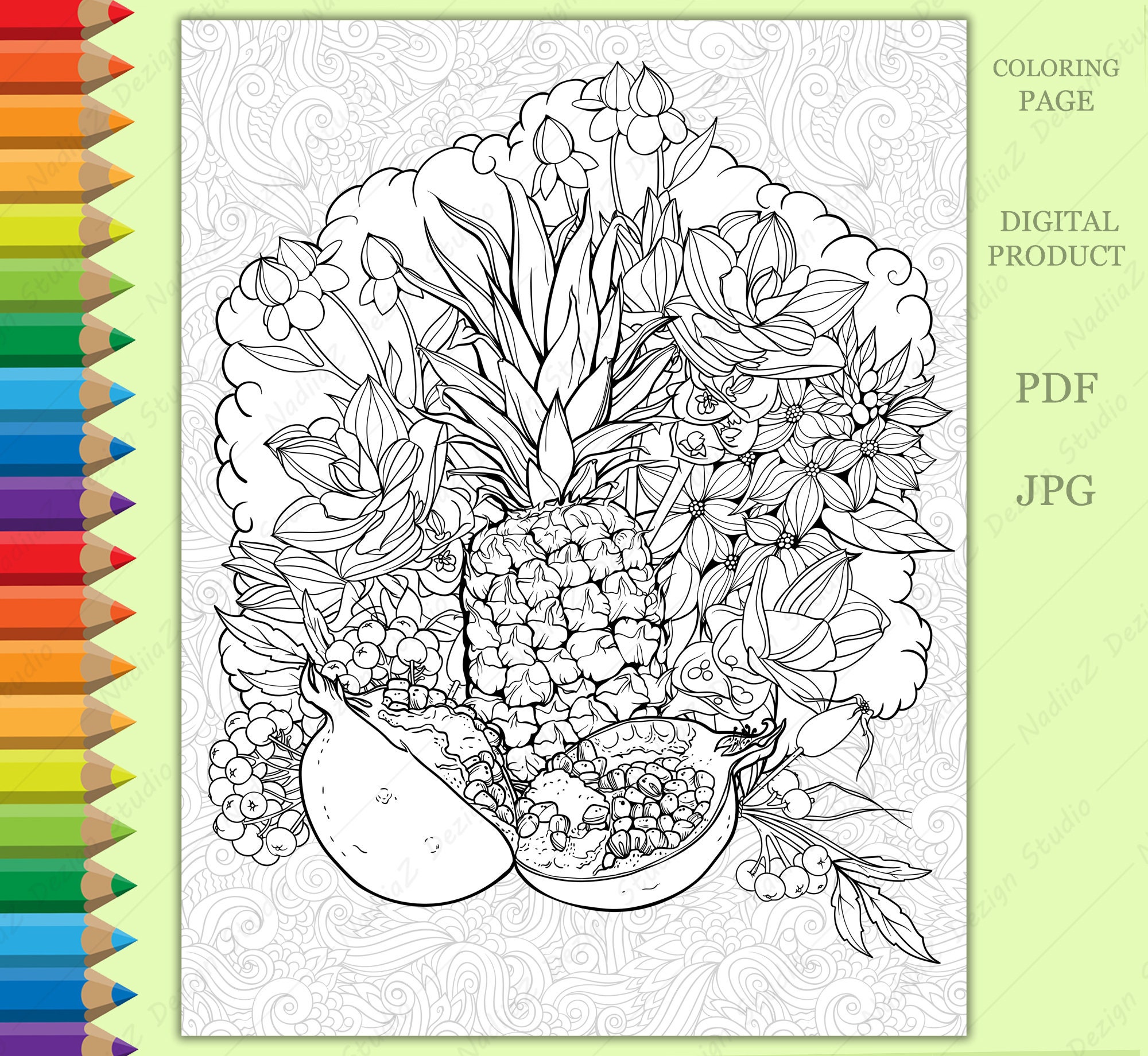 Tropical Fruit Coloring Page