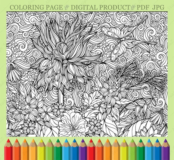 Adult Botanical Coloring Page With Flowers PDF Printable - Etsy