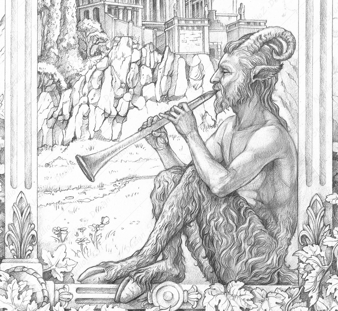 Adult Coloring Page of Grayscale Portrait of Faun. PDF, Printable ...