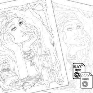 Coloring Page of Portrait of a Girl Wizard's Apprentice. PDF Coloring ...