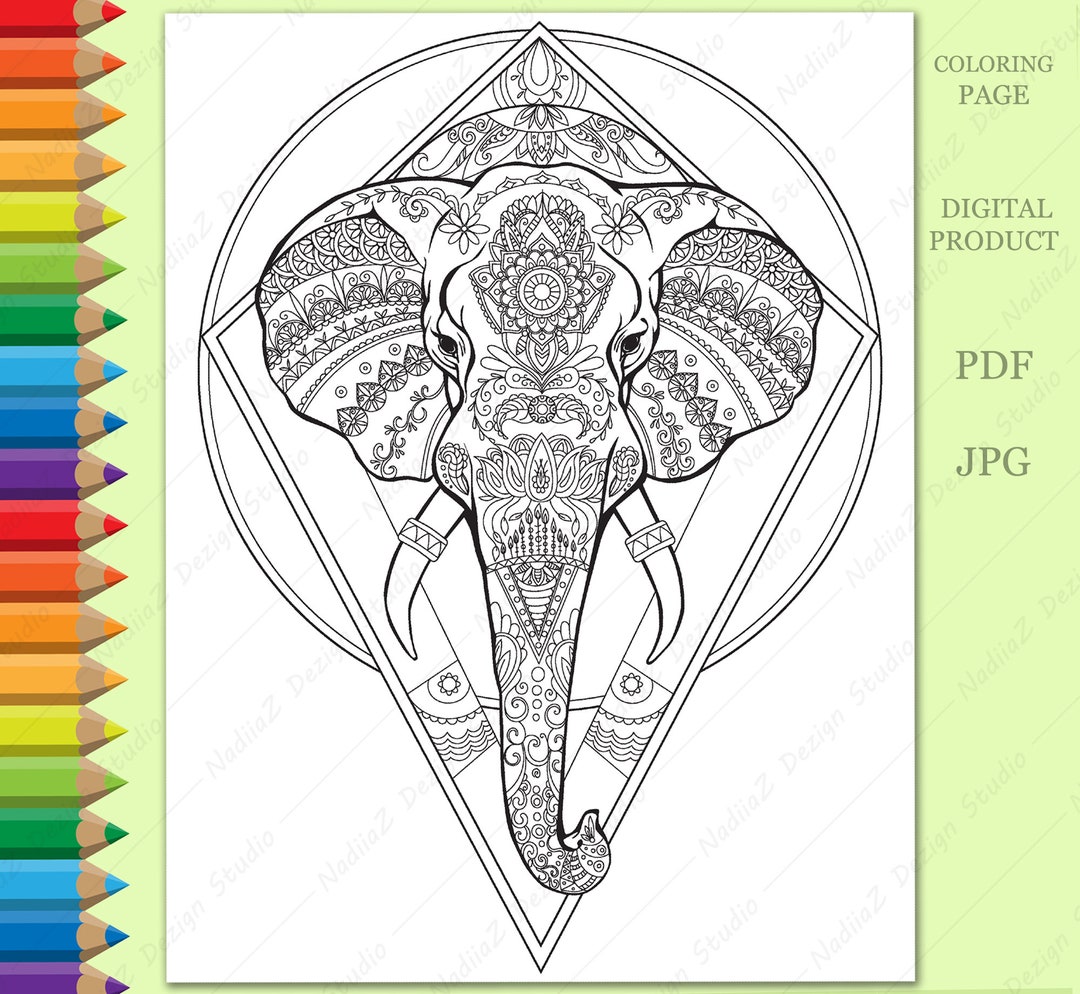 Coloring Page of Elephant With Patterns, Animal Coloring, Wild ...