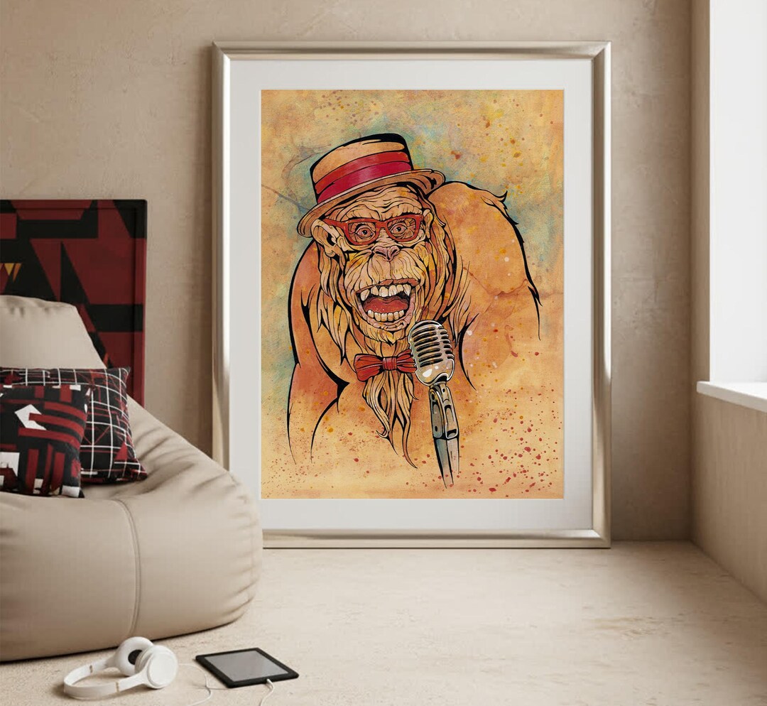 Jazz Monkey Singer With Vintage Mic Digital Download Print, Printable ...