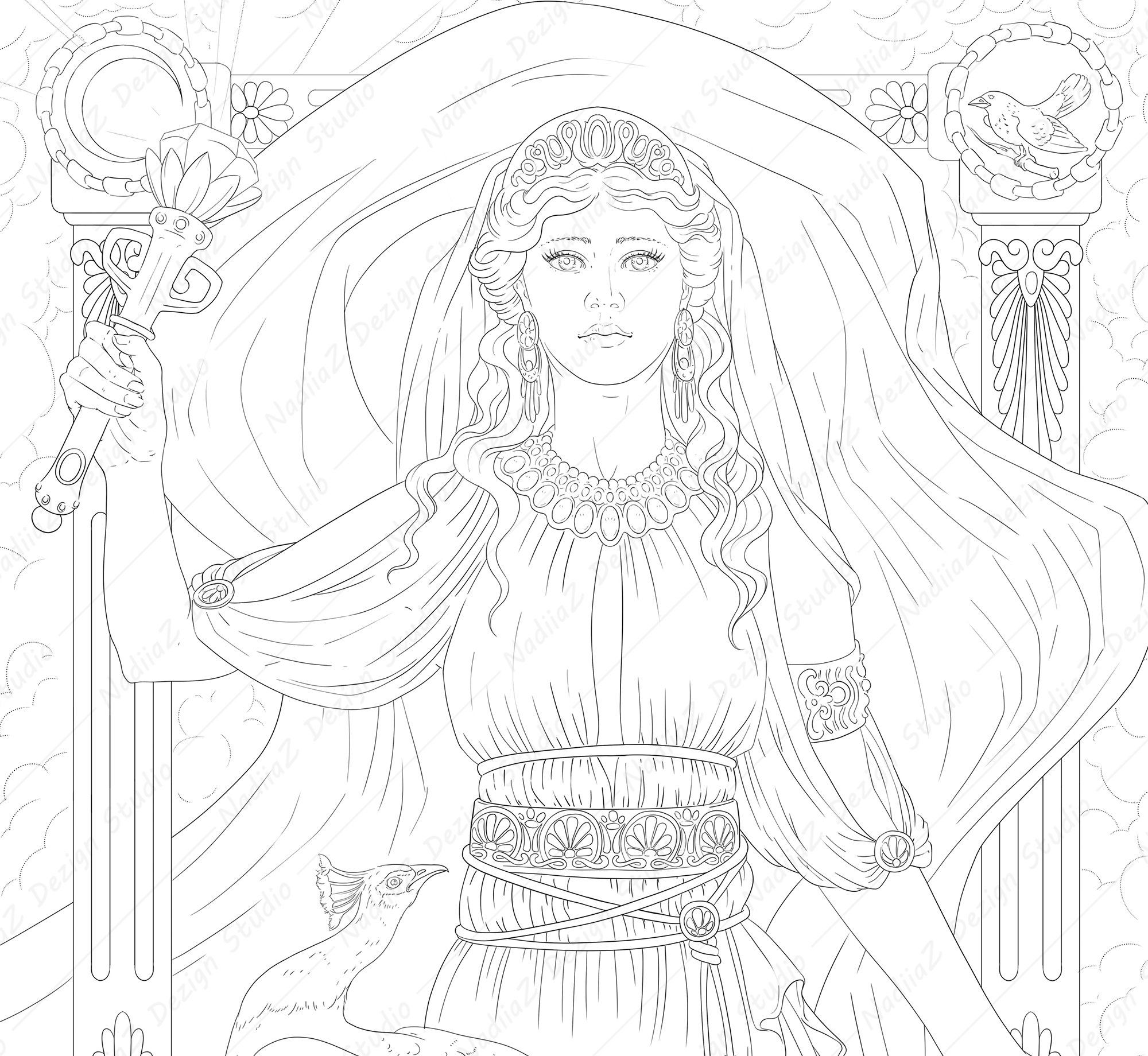 Hera Greek Goddess Drawings Sketch Coloring Page
