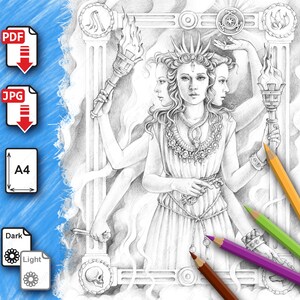 Hecate Goddess Portrait: Grayscale Adult Coloring Page (PDF) - Etsy