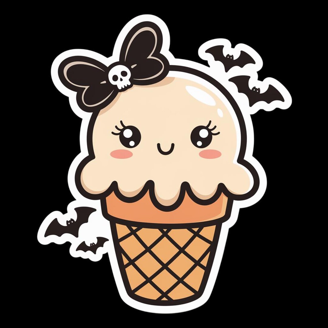 Spooky Cute Ice Cream Cone Sticker, Ice Cream Cone Sticker, Spooky ...