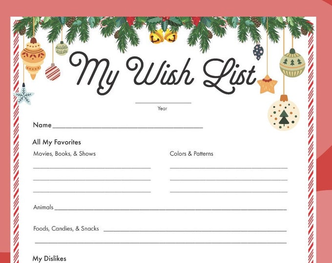 Printable Christmas Wish List for Kids and Adults | Digital Download ...