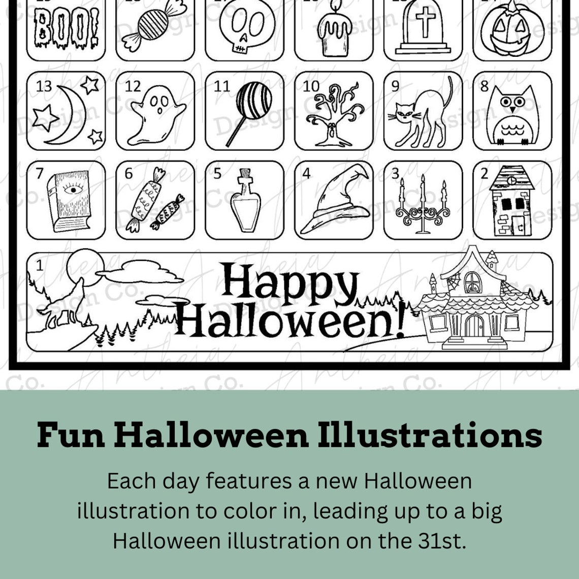 Printable Halloween Countdown Coloring Pages | 8.5x11 & 11x17 Digital ...