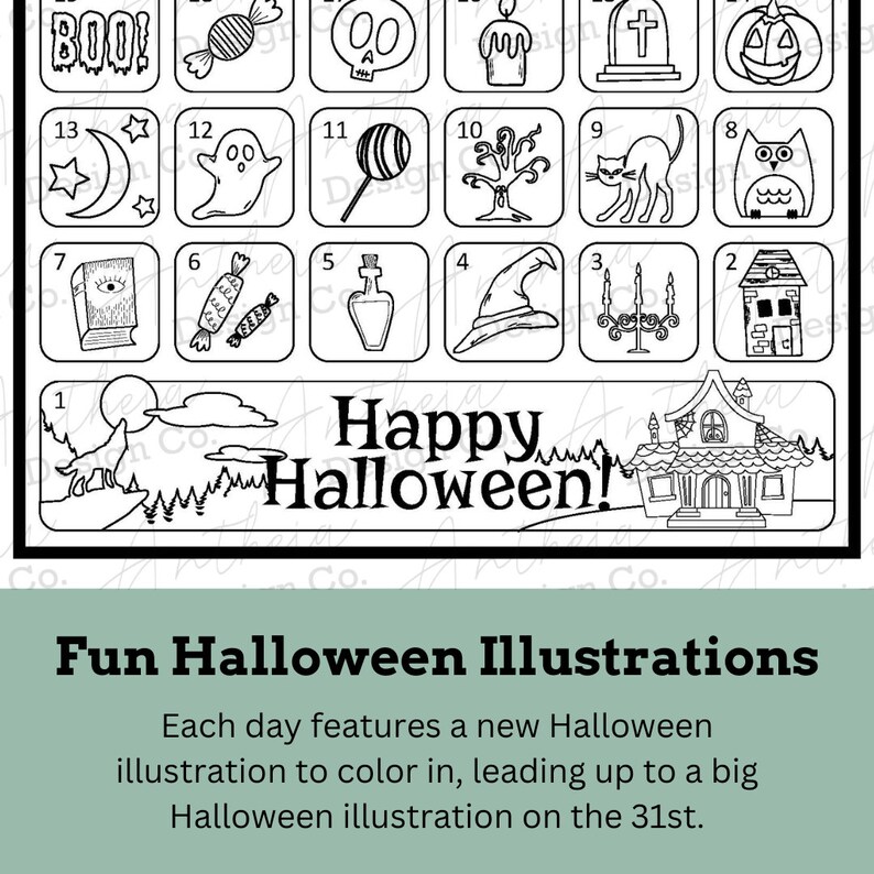 Printable Halloween Countdown Coloring Pages | 8.5x11 & 11x17 Digital ...