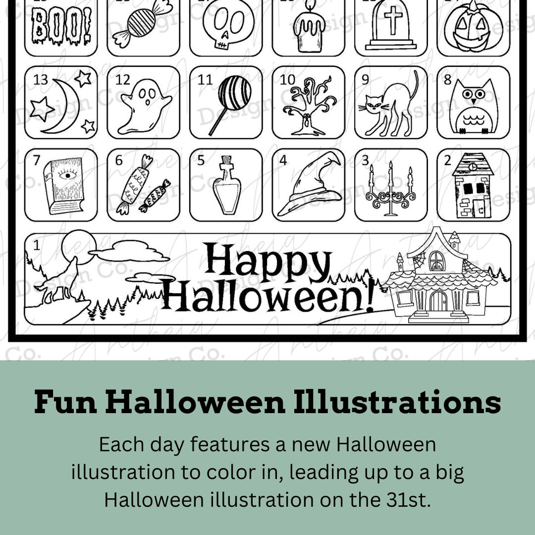 Printable Halloween Countdown Coloring Pages 8.5x11 & 11x17 Digital ...