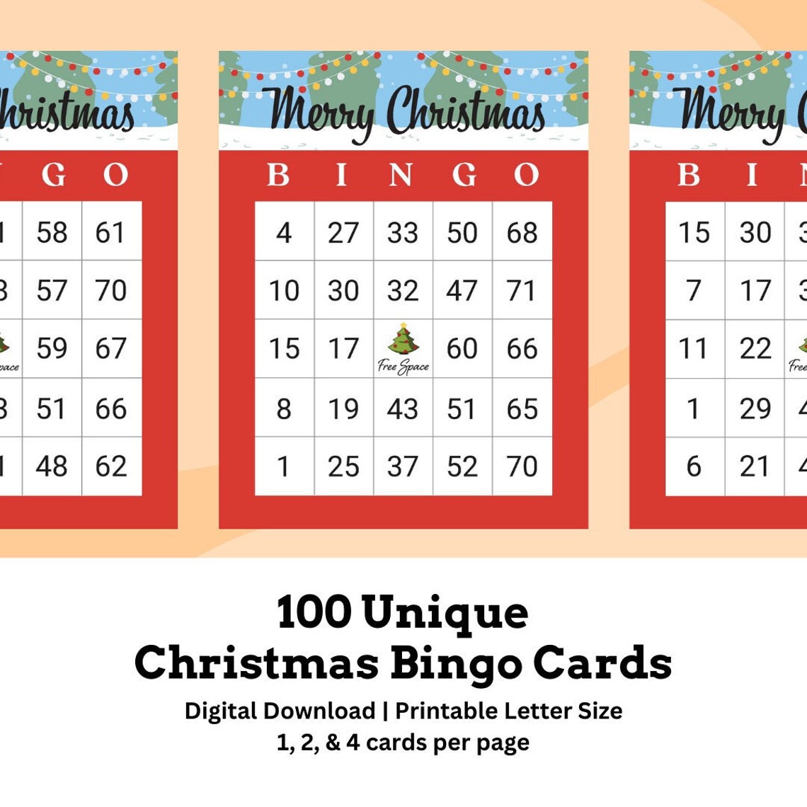 Printable Christmas Bingo Cards Set of 100 | Digital Download Bingo ...