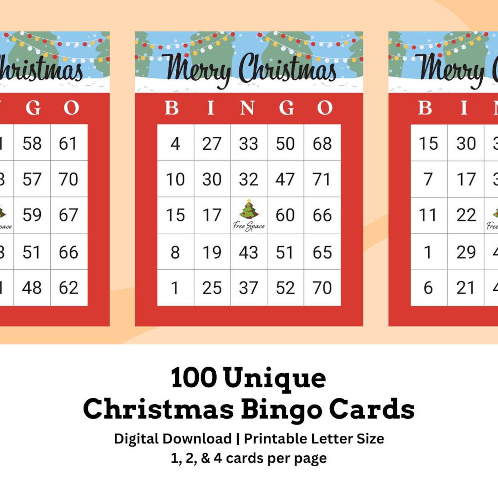 Printable Christmas Bingo Cards Set of 100 | Digital Download Bingo ...