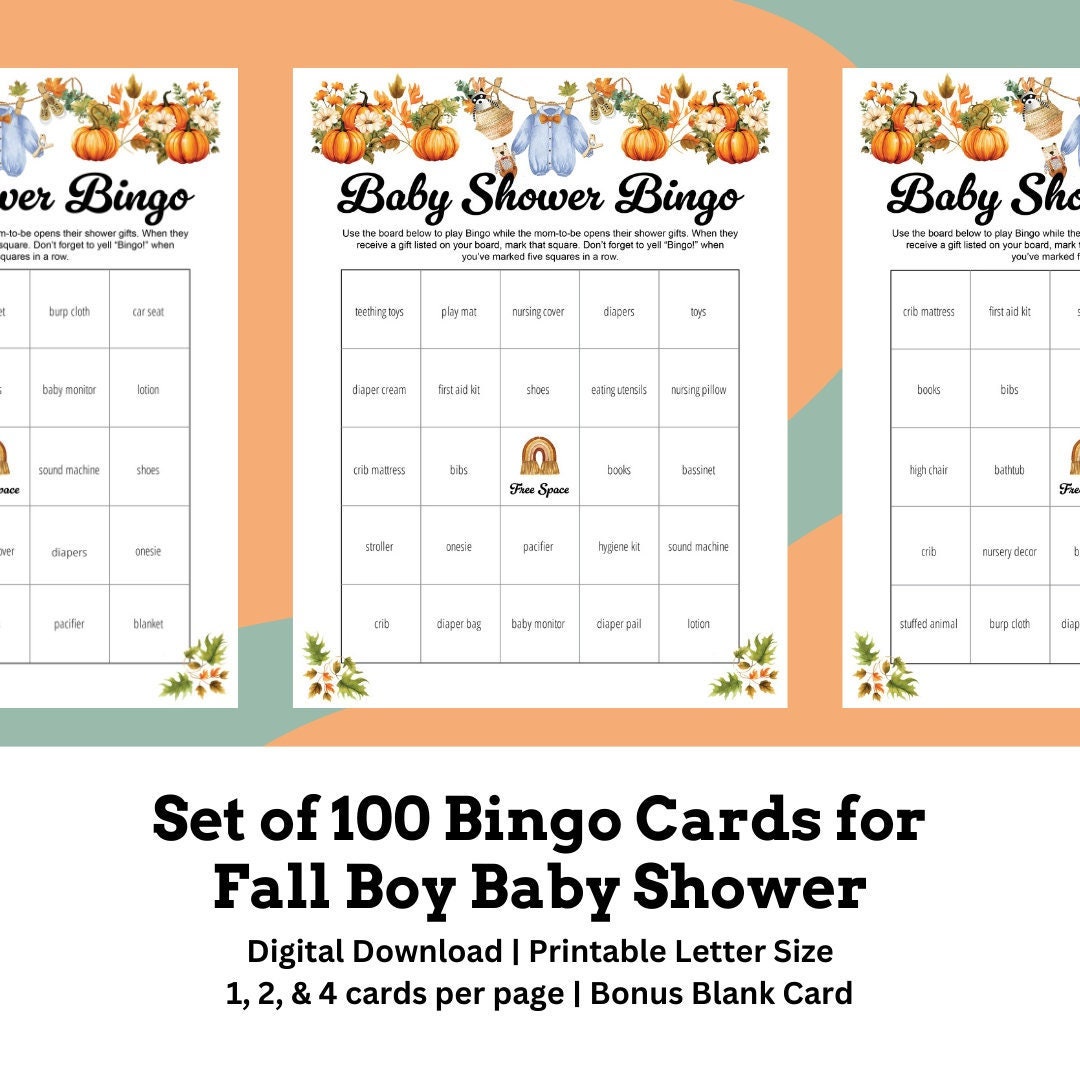 Printable Boy Baby Shower Bingo Game | Pre-filled Gift Bingo | Pumpkin ...