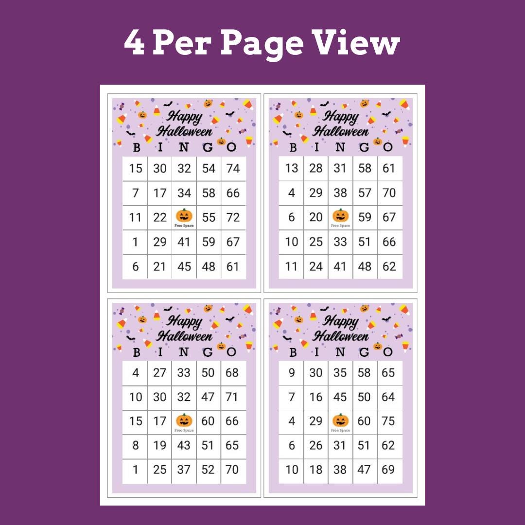 Printable Halloween Bingo Cards Set of 100 | Digital Download Bingo ...