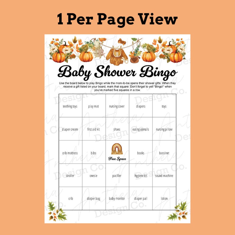 Printable Girl Baby Shower Bingo Game | Pre-filled Gift Bingo | Pumpkin ...