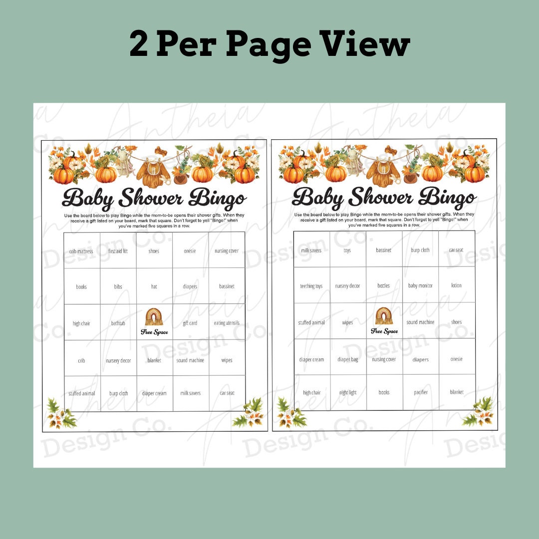 Printable Girl Baby Shower Bingo Game | Pre-filled Gift Bingo | Pumpkin ...