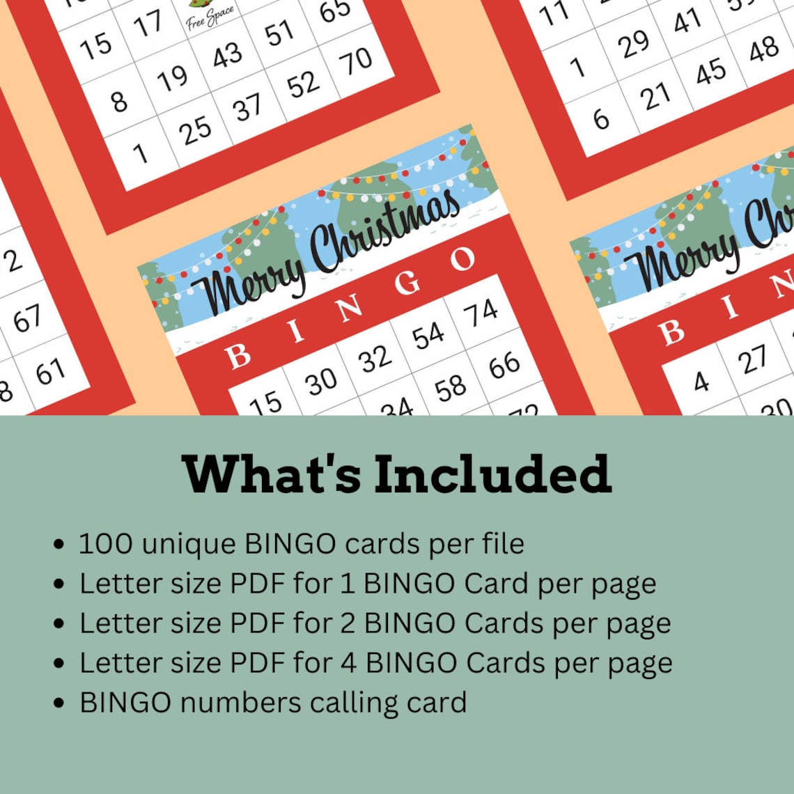 Printable Christmas Bingo Cards Set of 100 | Digital Download Bingo ...
