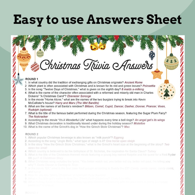 Printable Christmas Trivia Game With Rounds | Digital Download ...