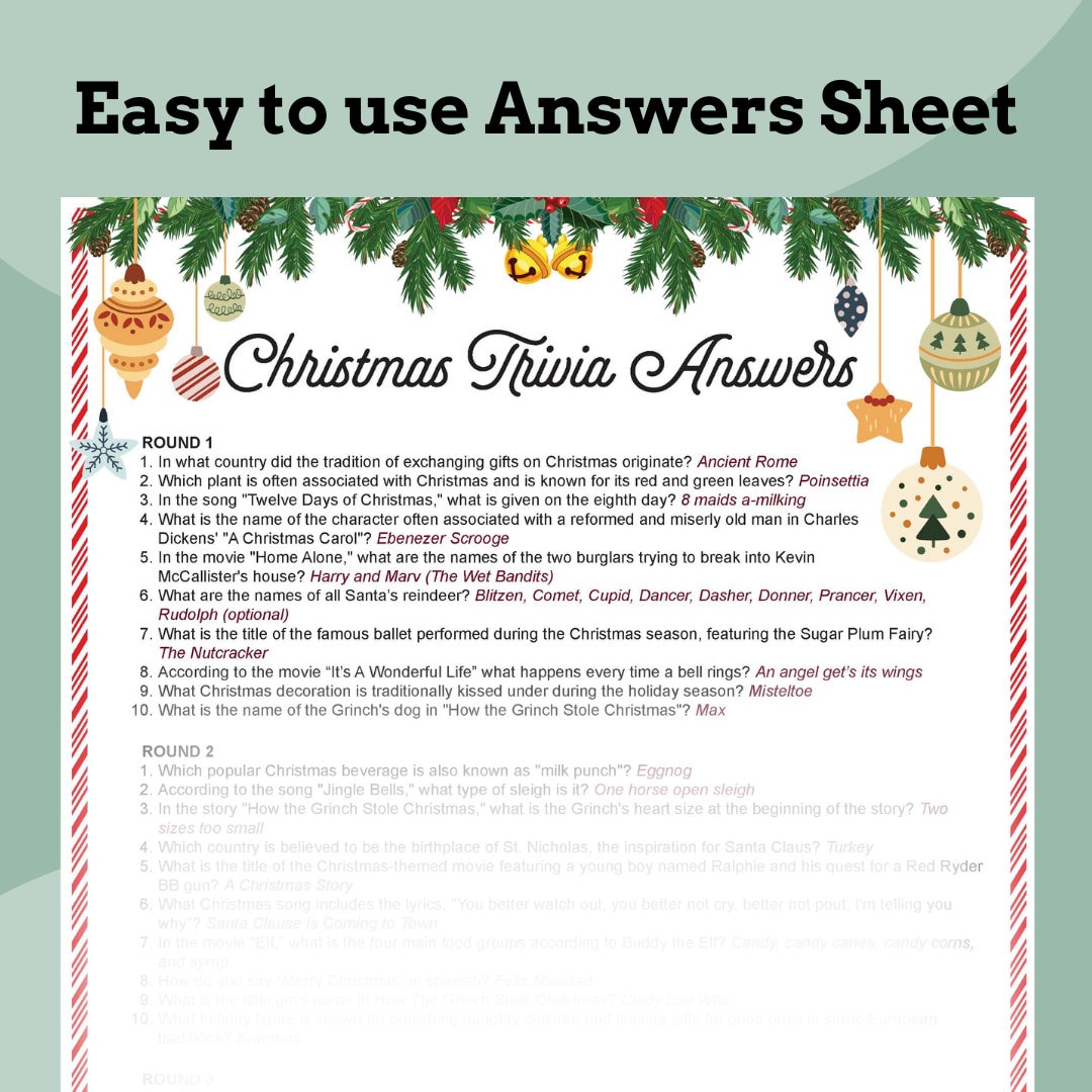 Printable Christmas Trivia Game With Rounds | Digital Download ...